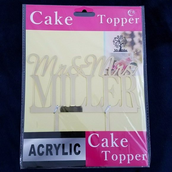 Unbranded | Party Supplies | Cake Topper Mr Mrs Miller Acrylic Gold ...